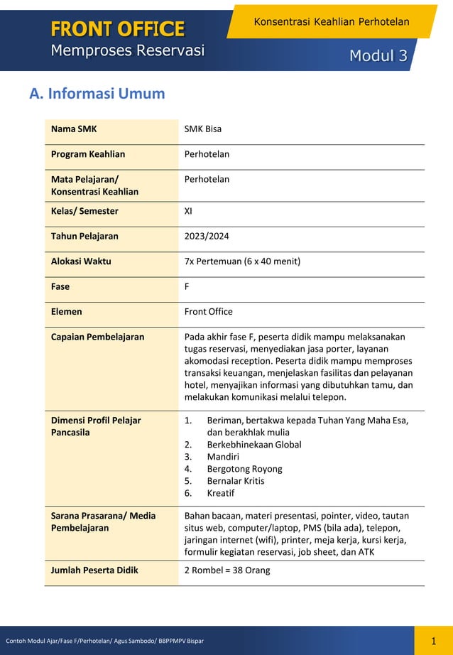 CONTOH MODUL AJAR Food and Beverage Service kelsa XI | DOCX