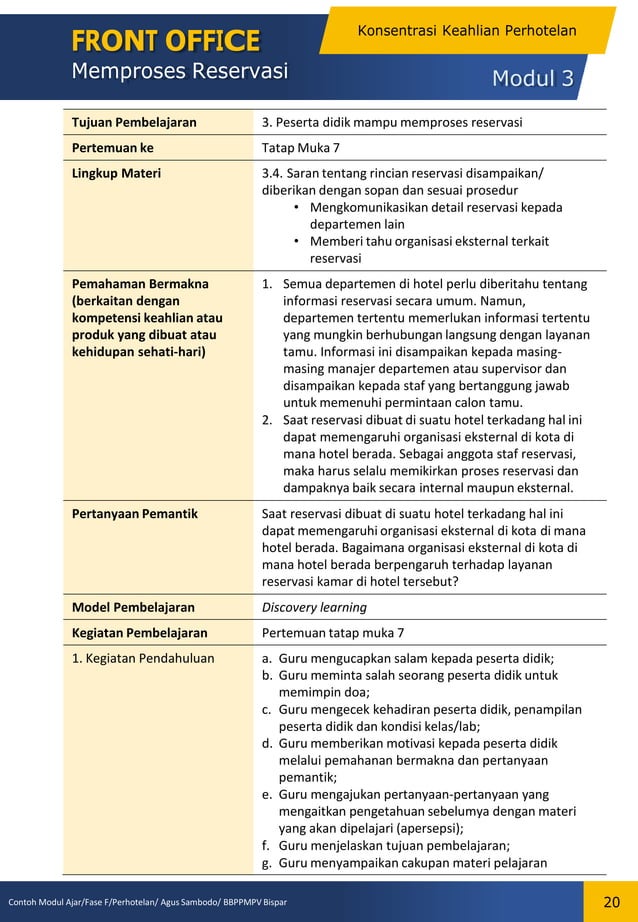 CONTOH MODUL AJAR Food and Beverage Service kelsa XI | DOCX
