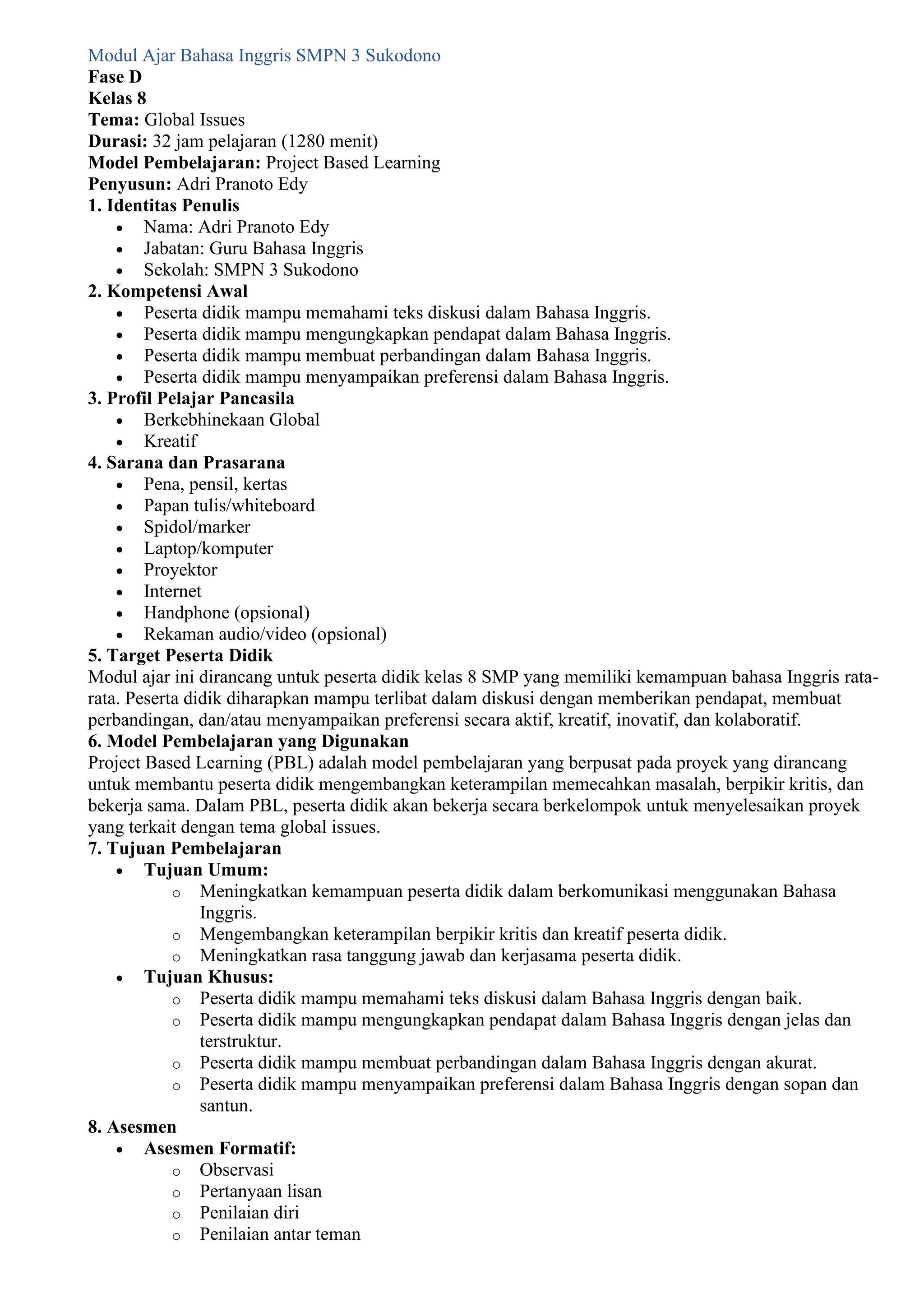 Modul Ajar kelas 8by Gemini bahasa indonesia | PDF