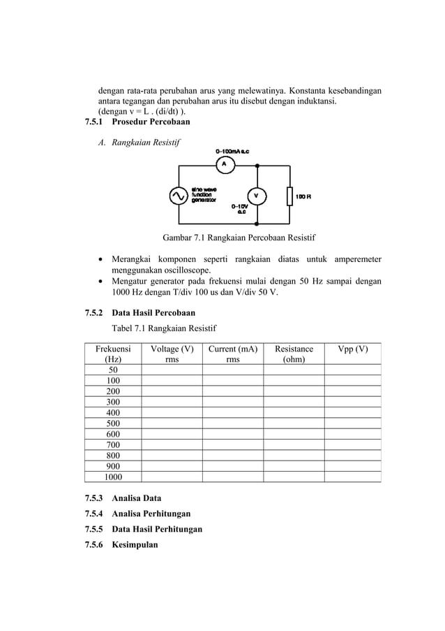 Contoh modul rangkaian listrik dan percobaannya dalam laboratorium | DOC