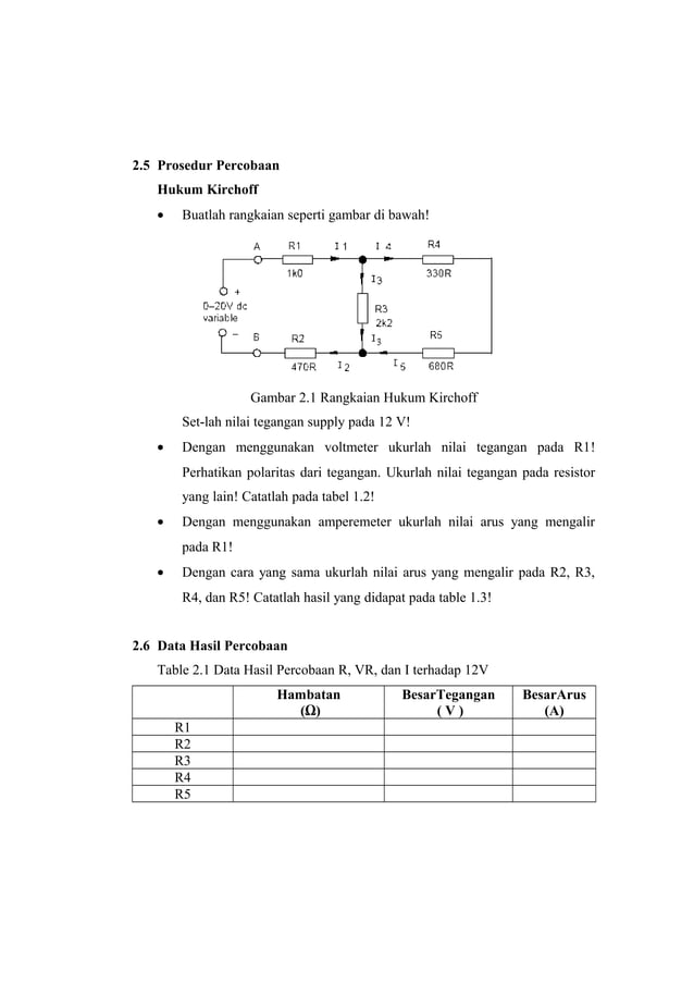 Contoh modul rangkaian listrik dan percobaannya dalam laboratorium | DOC