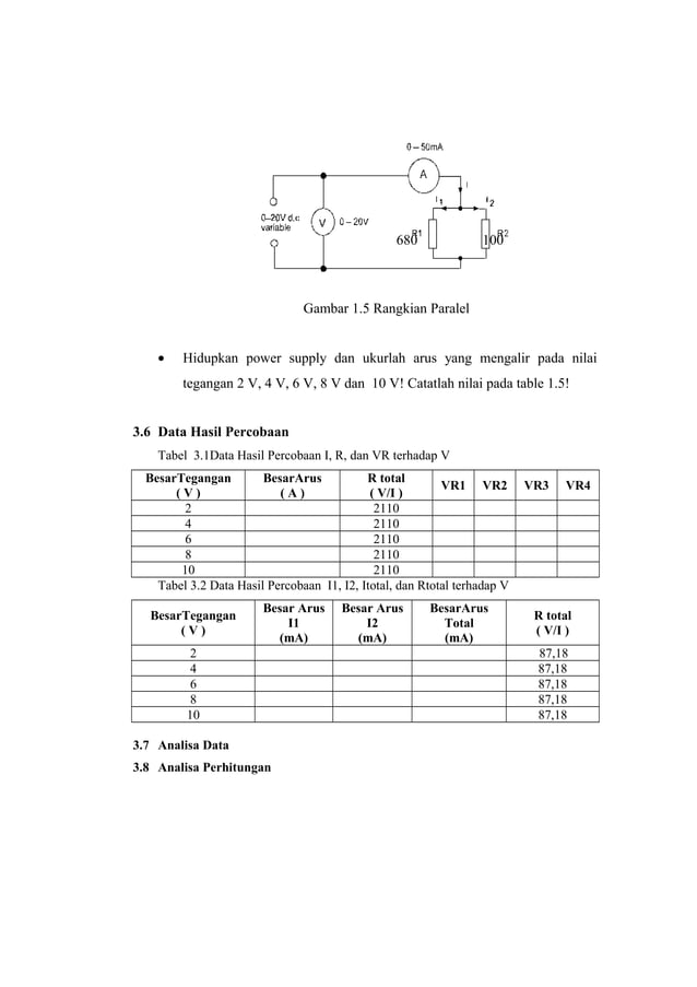 Contoh modul rangkaian listrik dan percobaannya dalam laboratorium | DOC