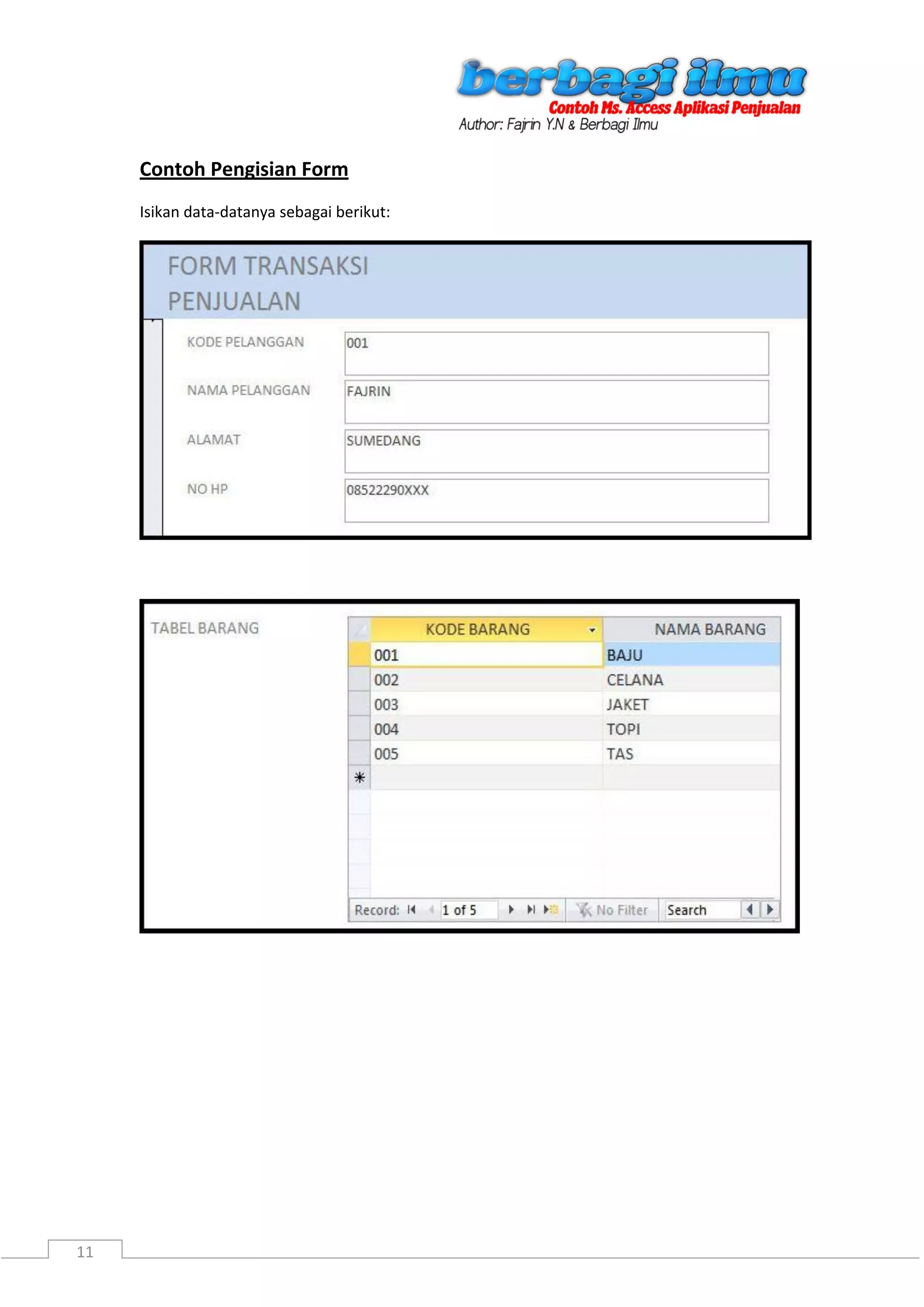 Contoh ms. access aplikasi penjualan | PDF