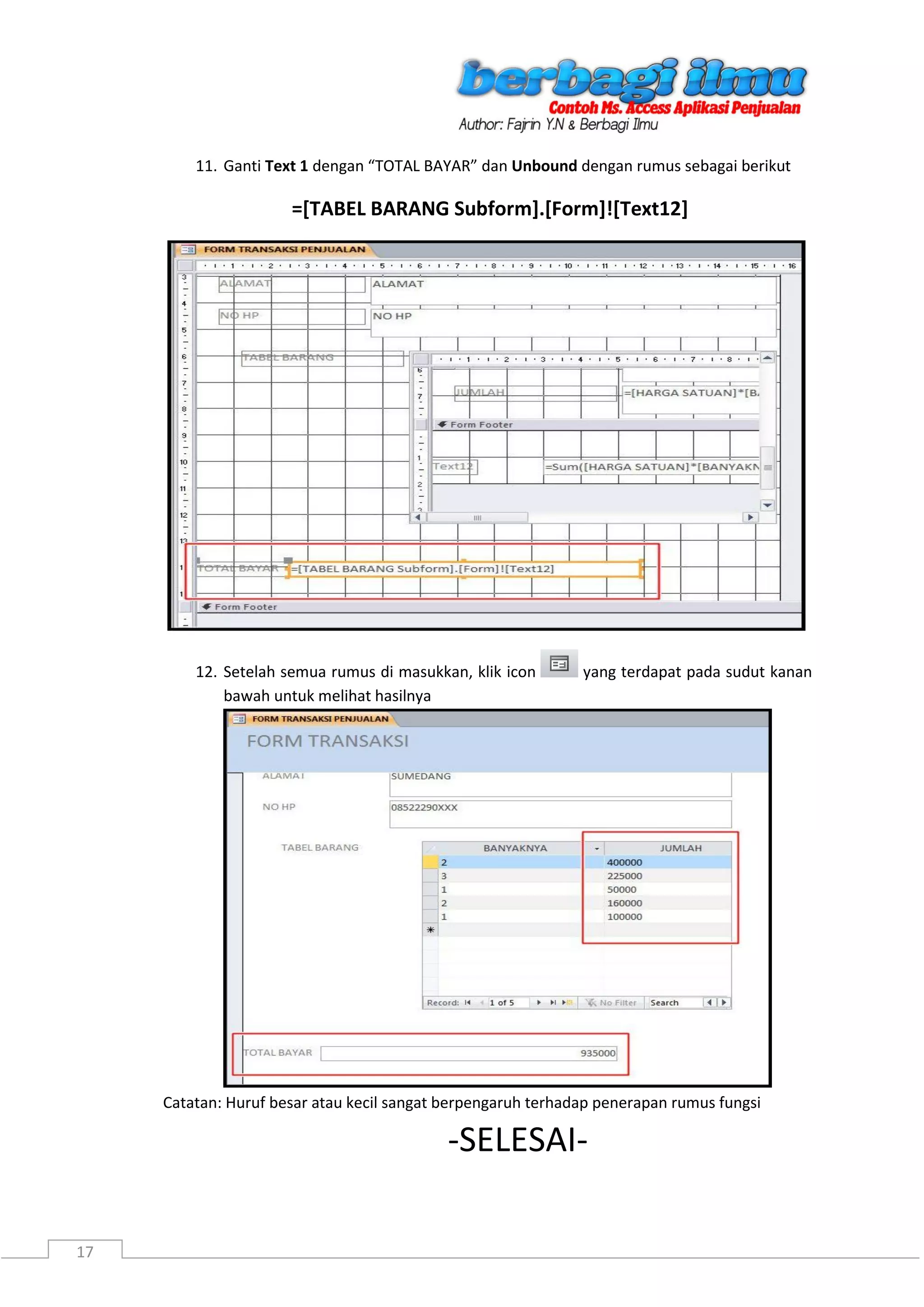 Contoh ms. access aplikasi penjualan | PDF