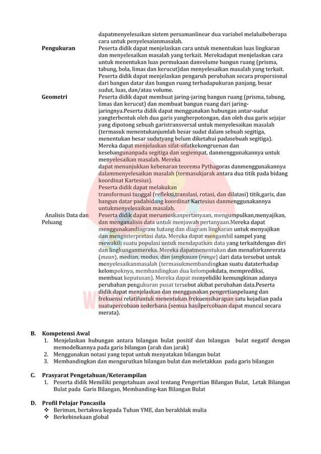 Modul Ajar Matematika Kelas 7 Revisi 2024 | PDF