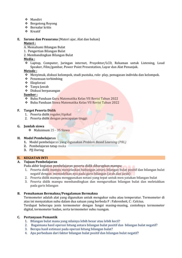 Modul Ajar Matematika Kelas 7 Revisi 2024 | PDF