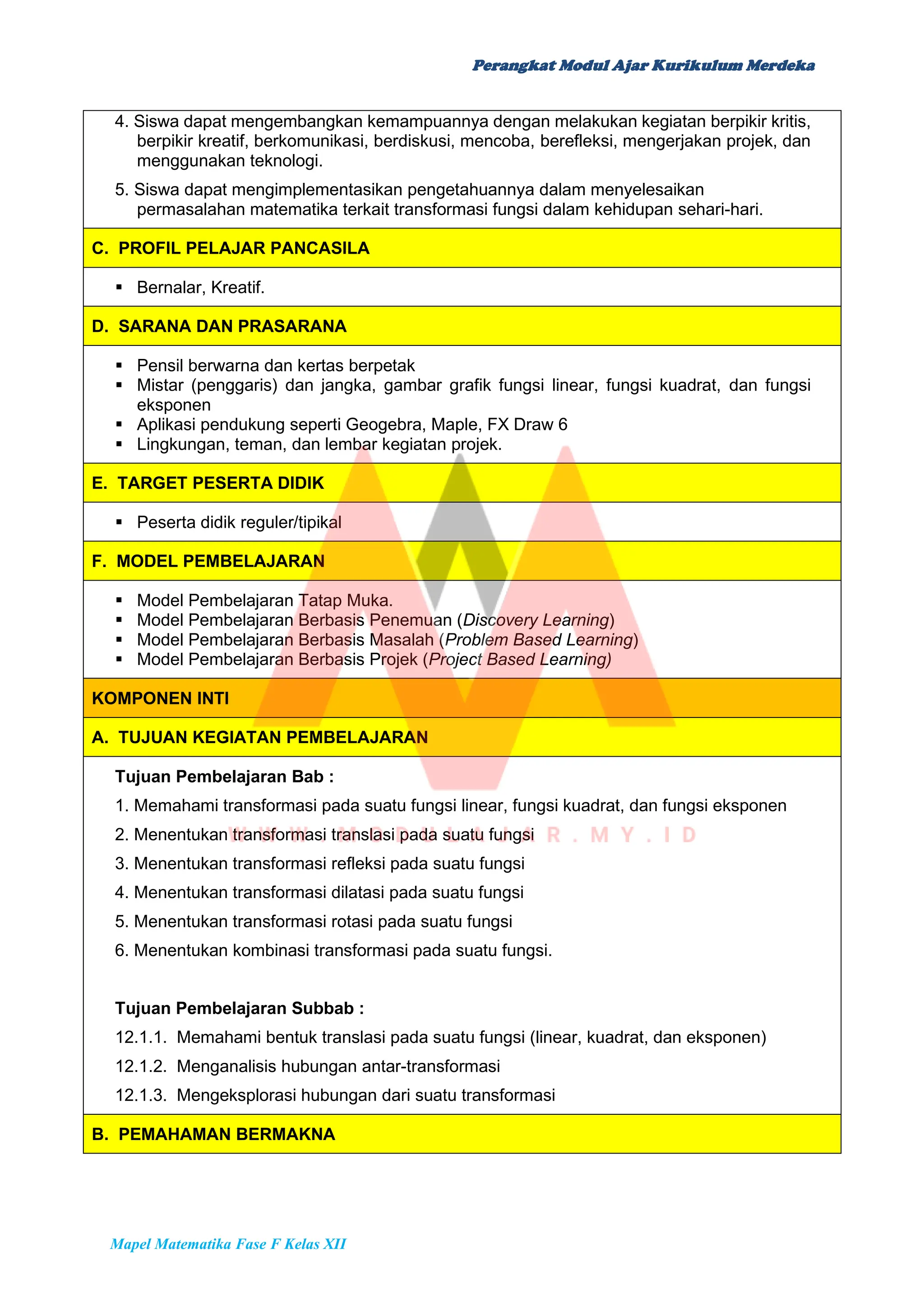 Modul Ajar Matematika Kelas 12 Kurikulum Merdeka | PDF
