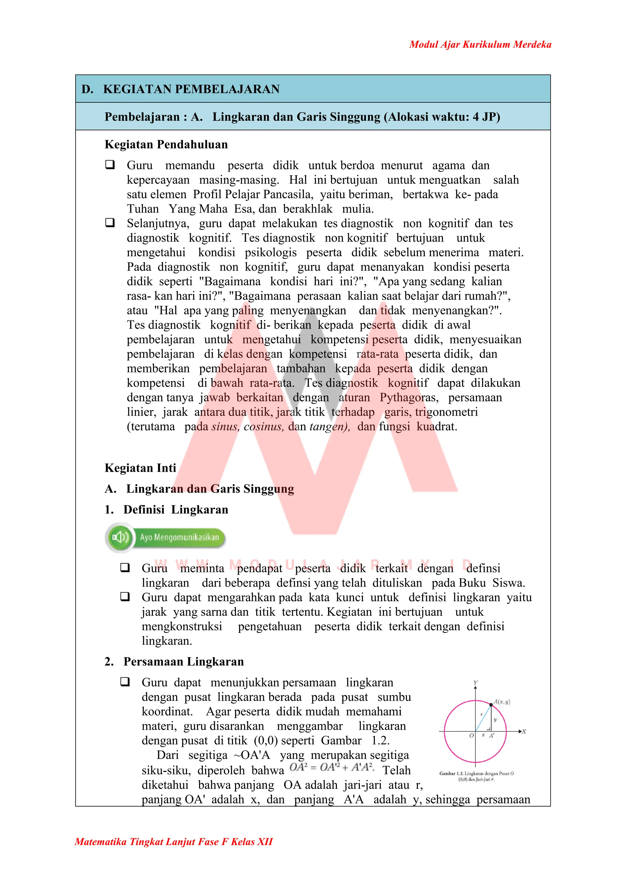 Modul Ajar Matematika TL Kelas 12 Kurikulum Merdeka | PDF