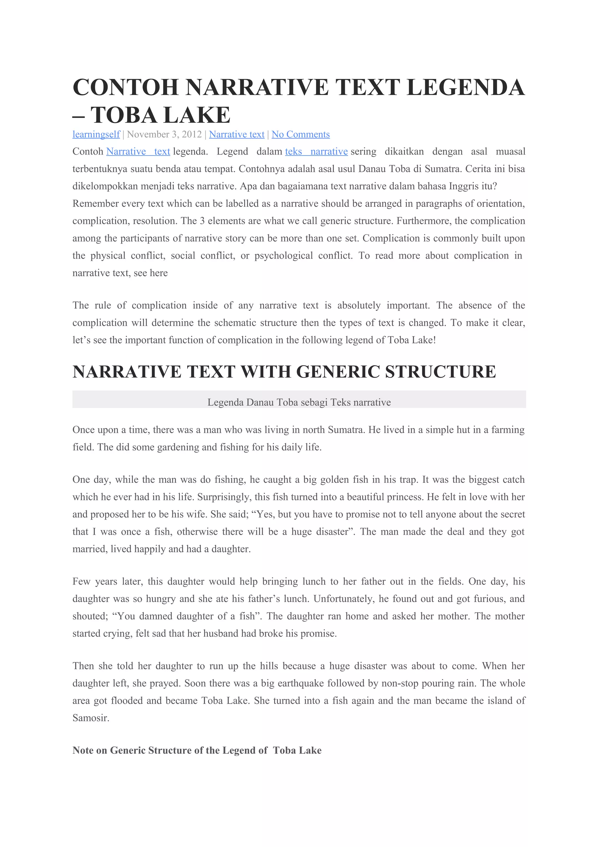 Contoh narrative text legenda | DOC