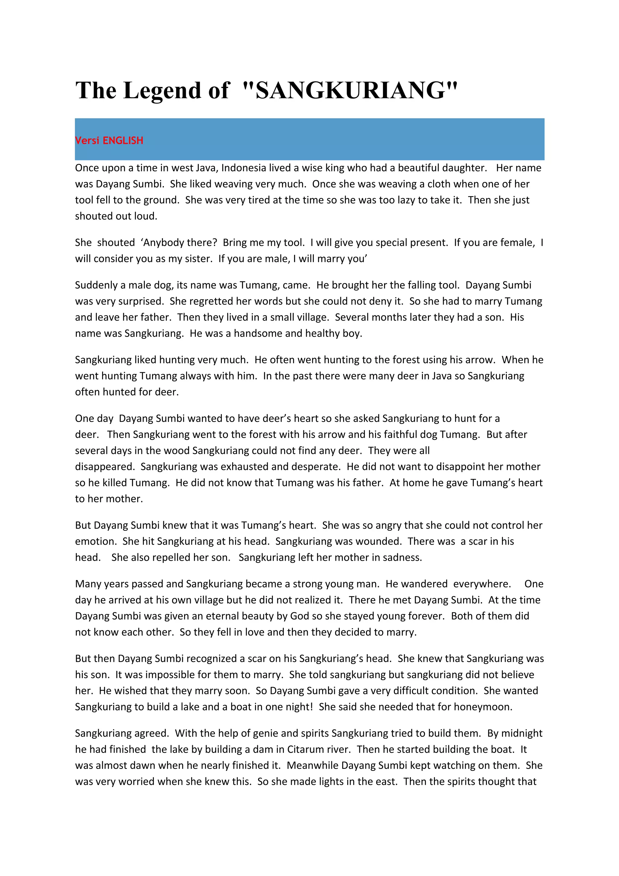 Contoh narrative text legenda | DOC