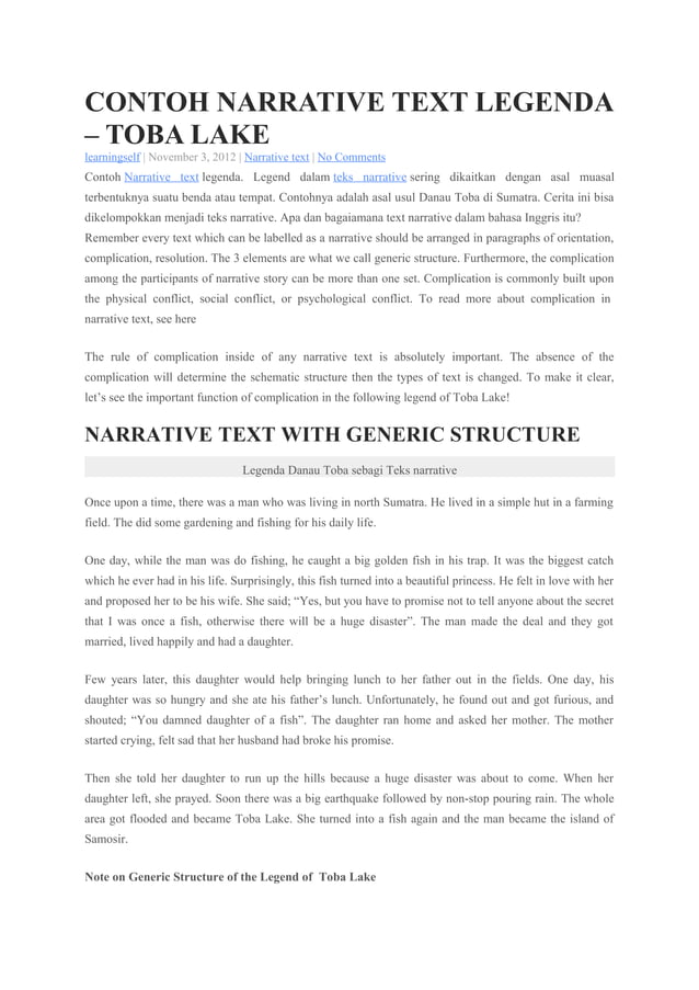 Contoh narrative text legenda | PDF