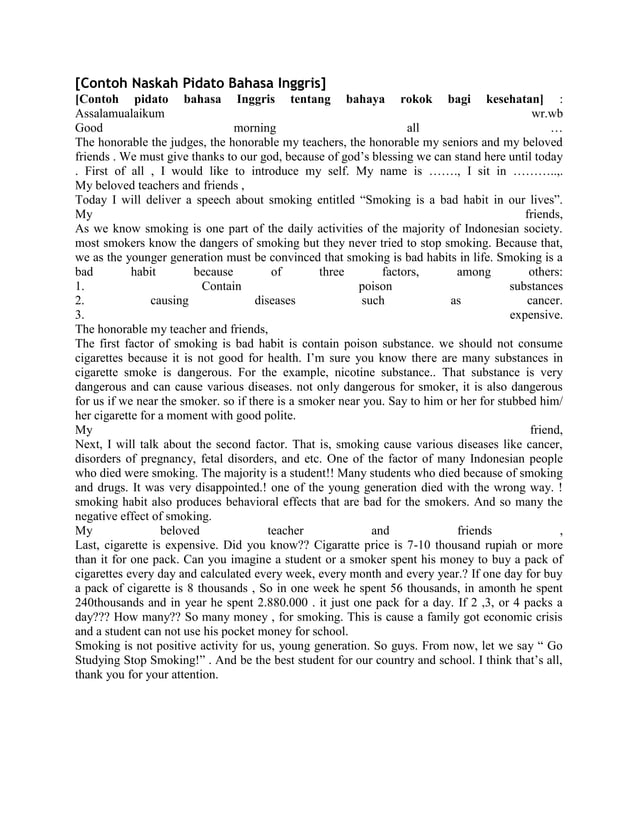 Contoh naskah pidato bahasa inggris | DOCX