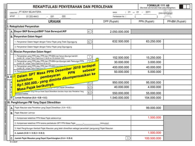 Contoh ngisi spt ppn 1111 | PPT