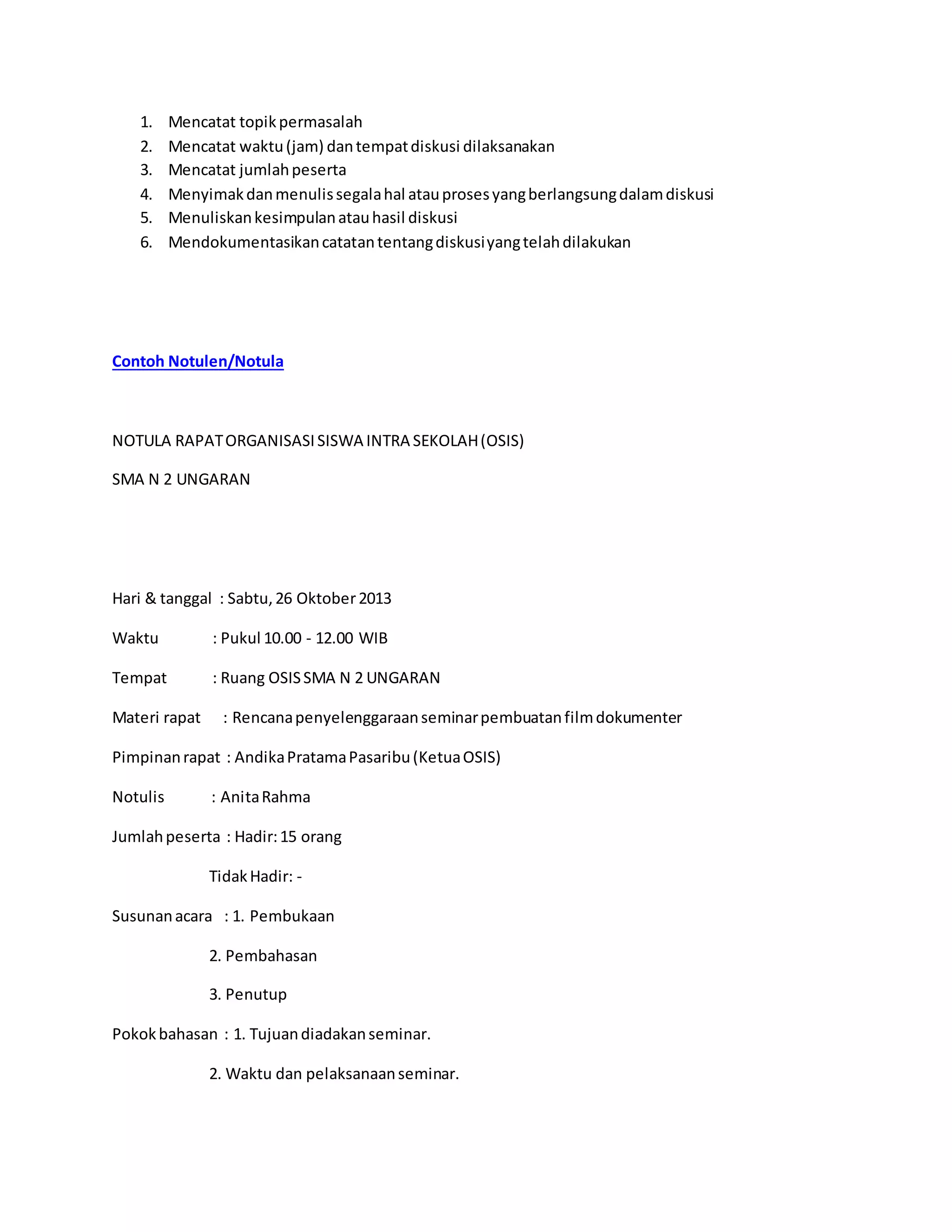 Contoh notulen atau notulensi | PDF