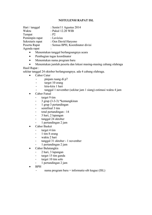 Contoh notulen rapat | PDF