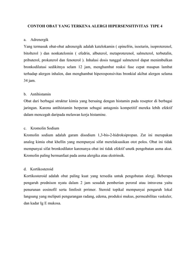 Contoh obat yang terkena alergi hipersensitivitas tipe 4 | DOCX