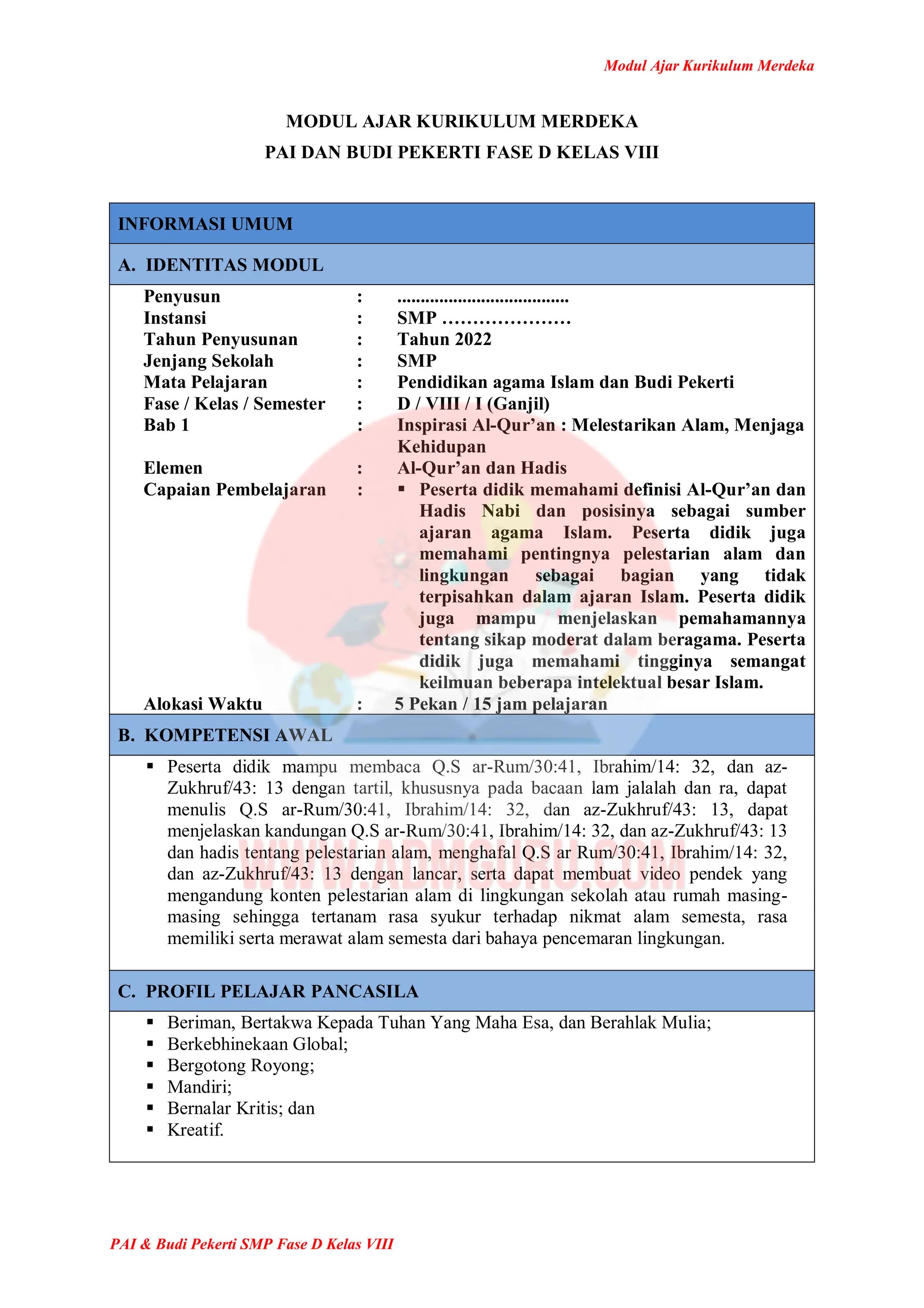 Modul Ajar PAI Kelas 8 Kurikulum Merdeka | PDF