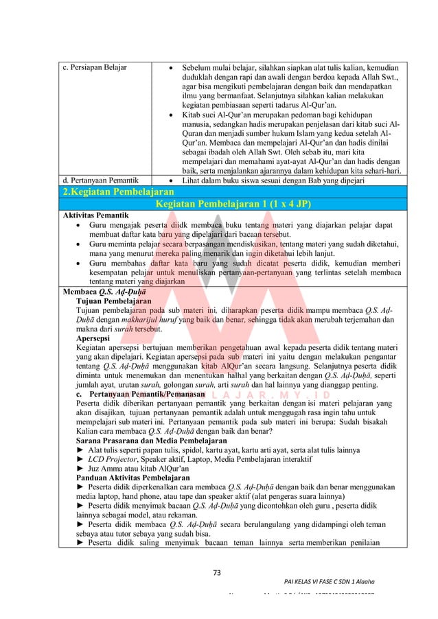 Modul Ajar PAI Kelas 6 Kurikulum Merdeka | PDF