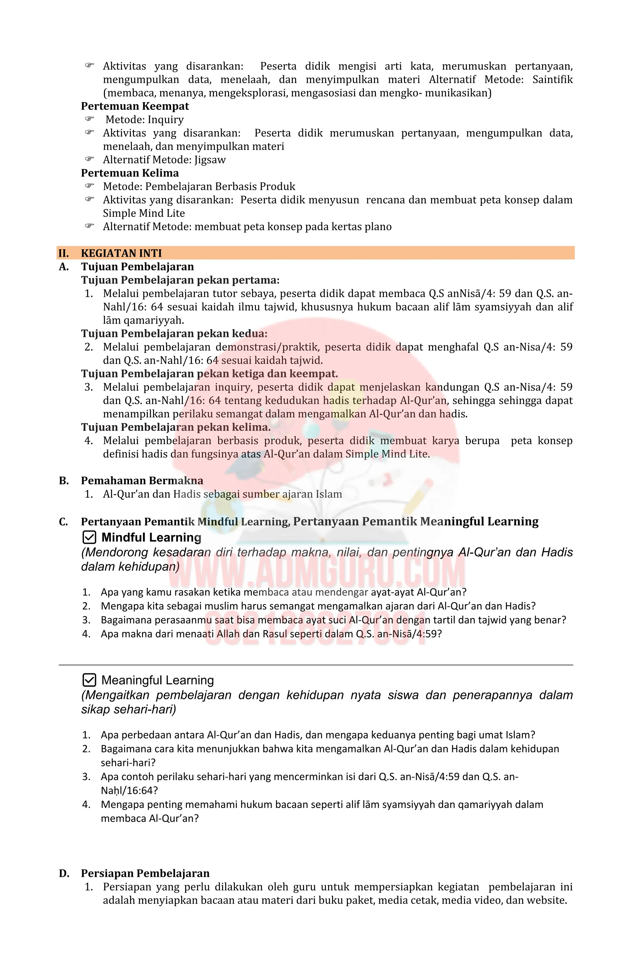 Modul Ajar PAI Kelas 7 Deep Learning New | PDF
