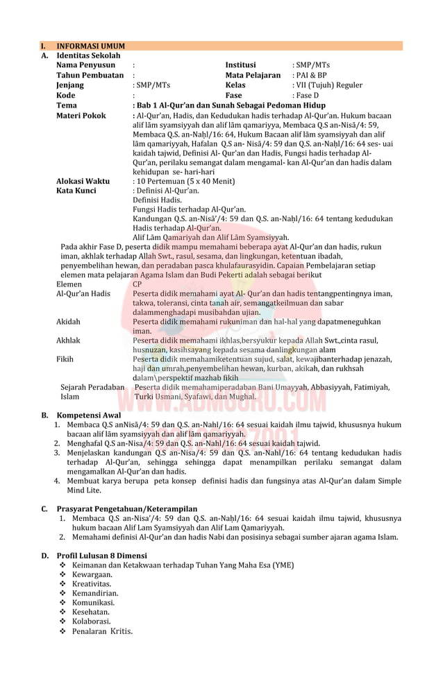 Modul Ajar PAI Kelas 7 Deep Learning New | PDF