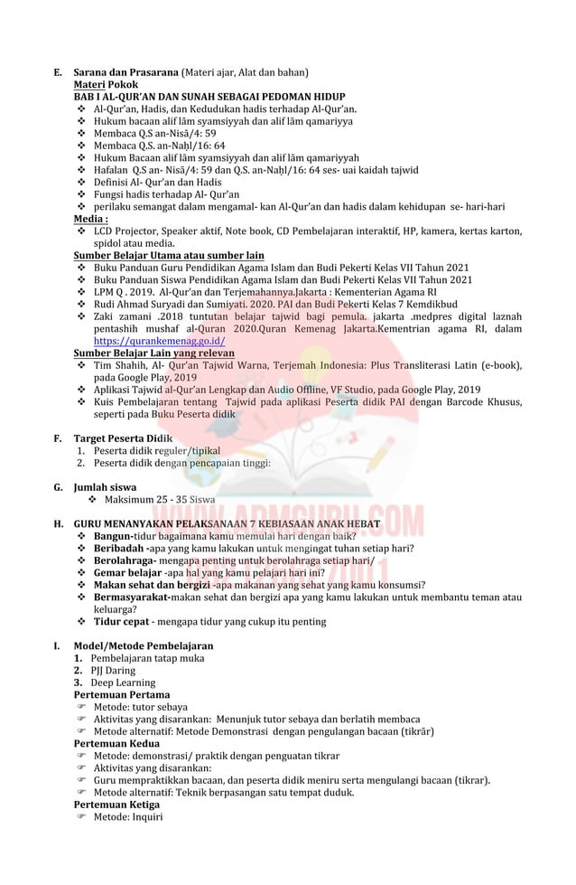 Modul Ajar PAI Kelas 7 Deep Learning New | PDF