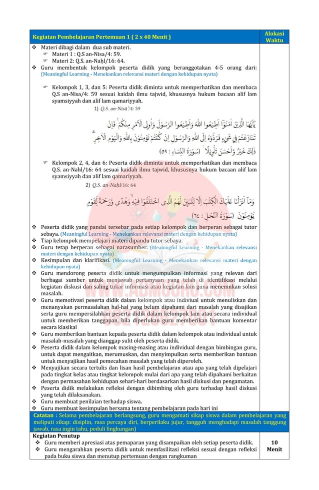 Modul Ajar PAI Kelas 7 Deep Learning New | PDF