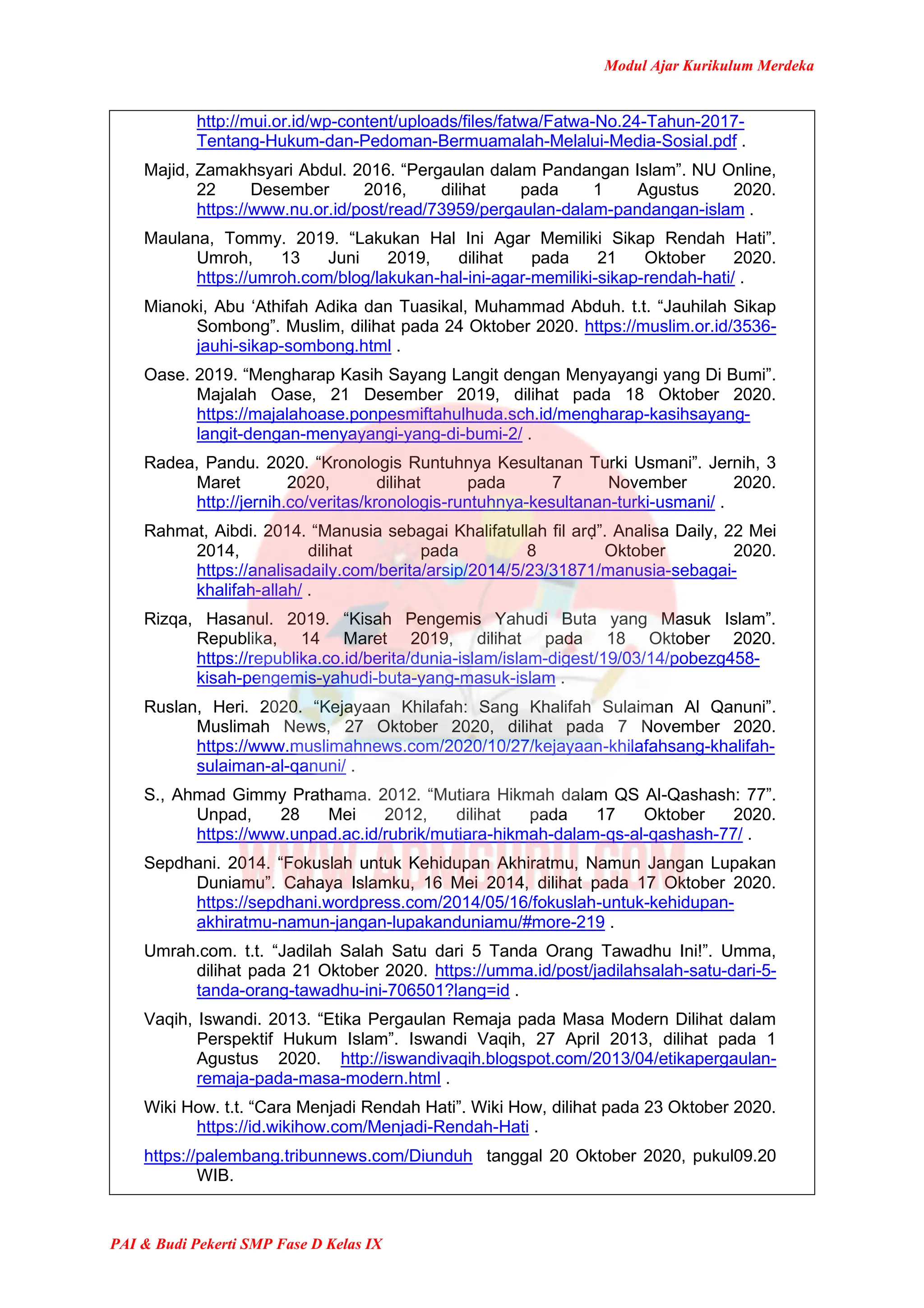 Modul Ajar PAI Kelas 9 Kurikulum Merdeka | PDF