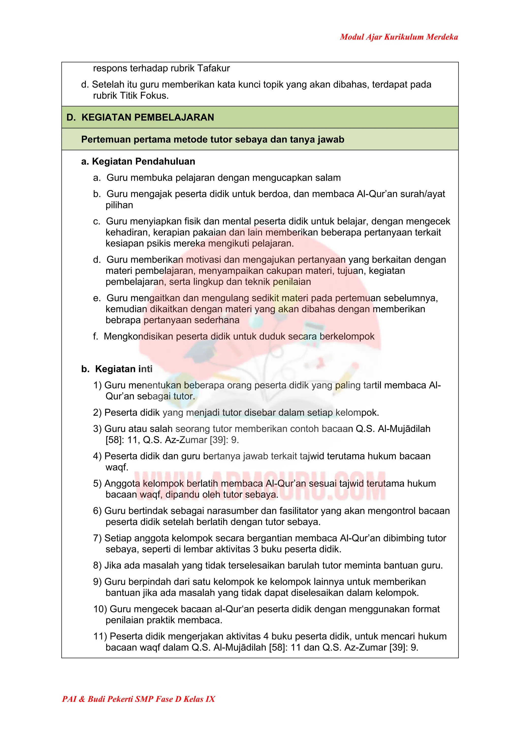 Modul Ajar PAI Kelas 9 Kurikulum Merdeka | PDF