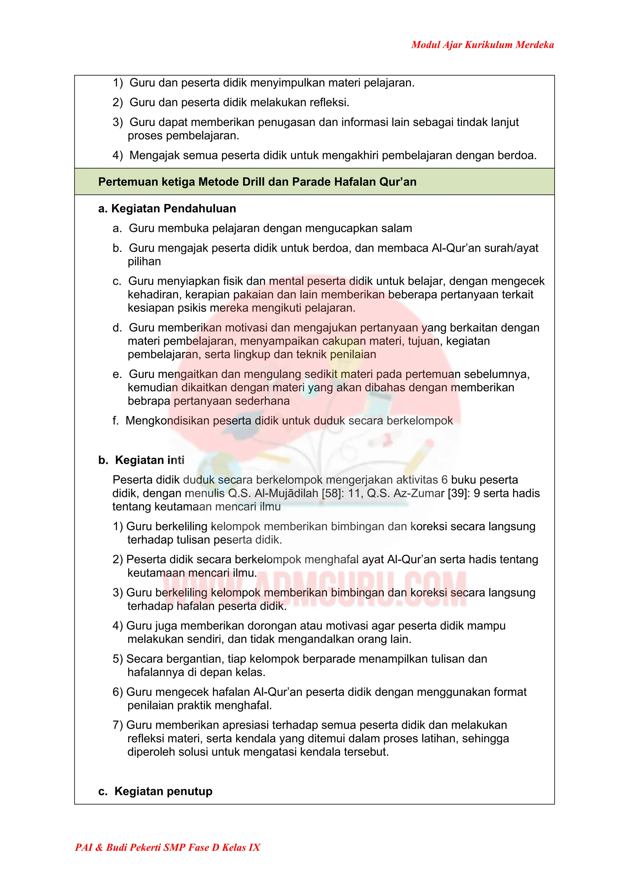Modul Ajar PAI Kelas 9 Kurikulum Merdeka | PDF