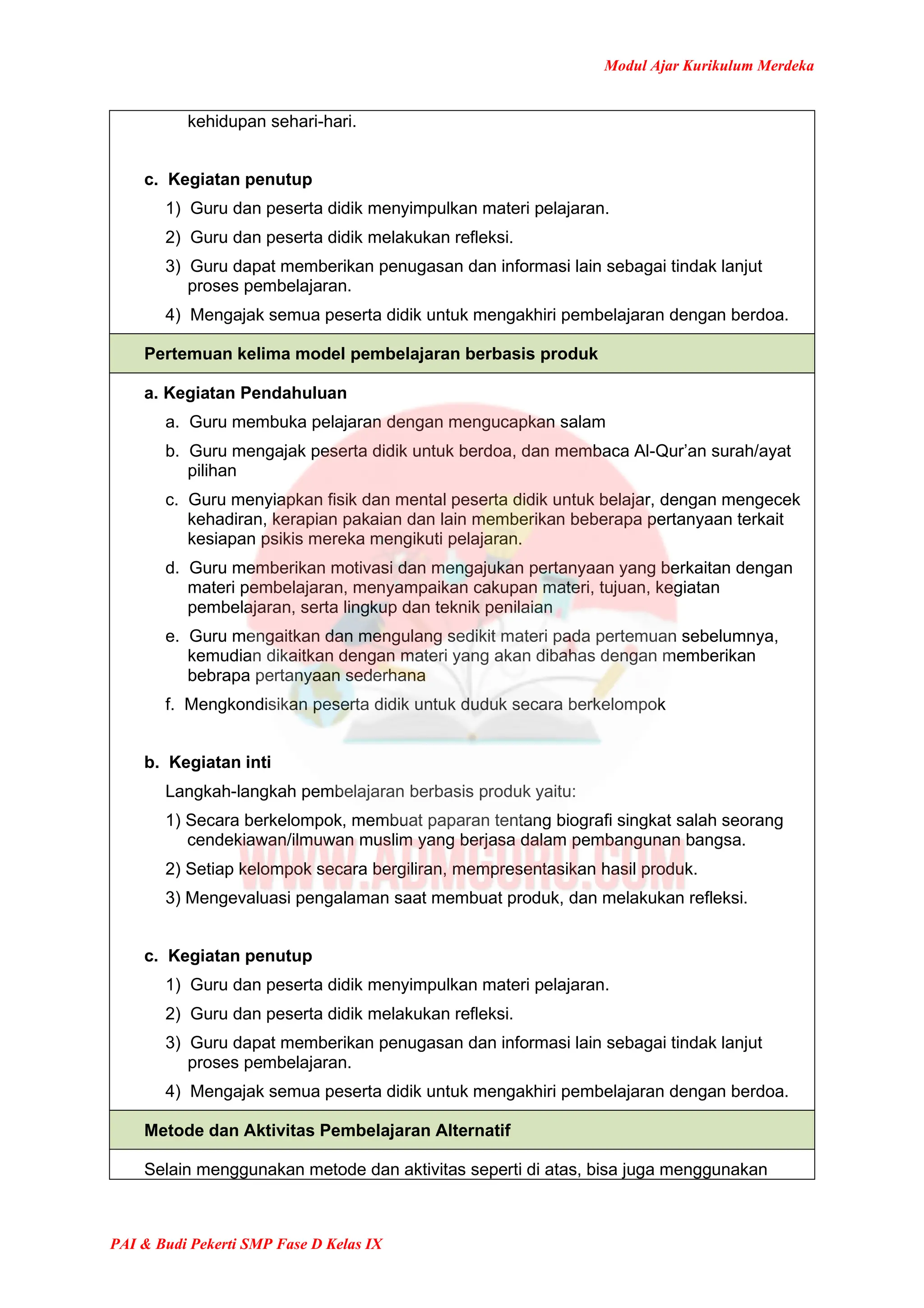 Modul Ajar PAI Kelas 9 Kurikulum Merdeka | PDF