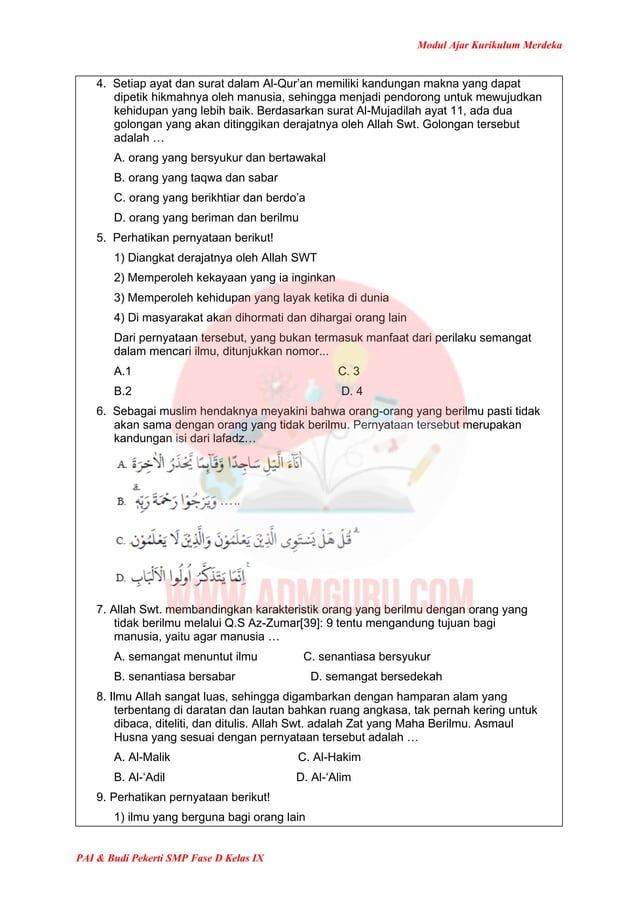 Modul Ajar PAI Kelas 9 Kurikulum Merdeka | PDF