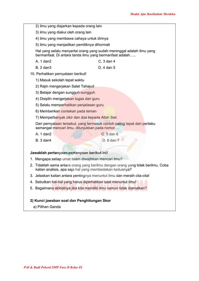 Modul Ajar PAI Kelas 9 Kurikulum Merdeka | PDF