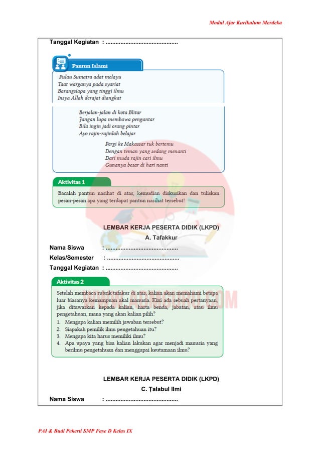 Modul Ajar PAI Kelas 9 Kurikulum Merdeka | PDF