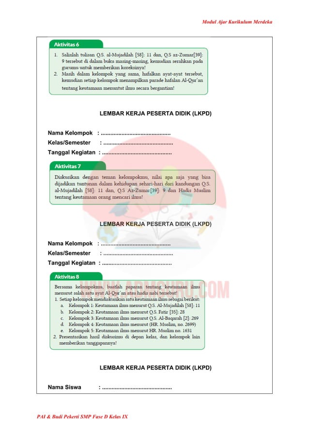 Modul Ajar PAI Kelas 9 Kurikulum Merdeka | PDF