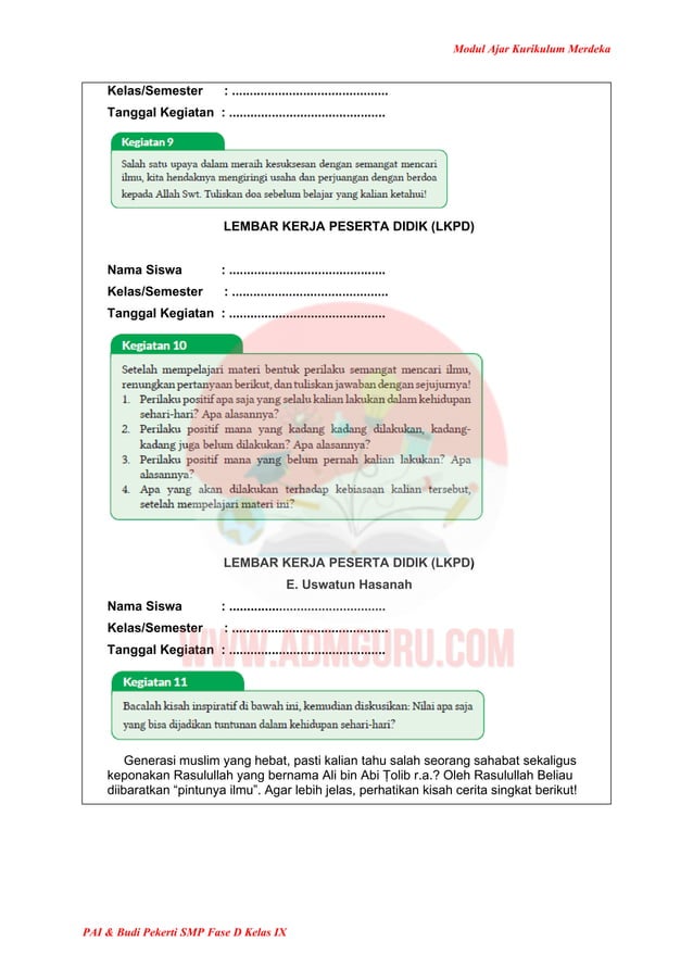 Modul Ajar PAI Kelas 9 Kurikulum Merdeka | PDF