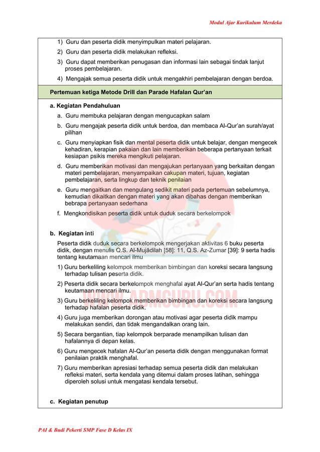 Modul Ajar PAI Kelas 9 Kurikulum Merdeka | PDF