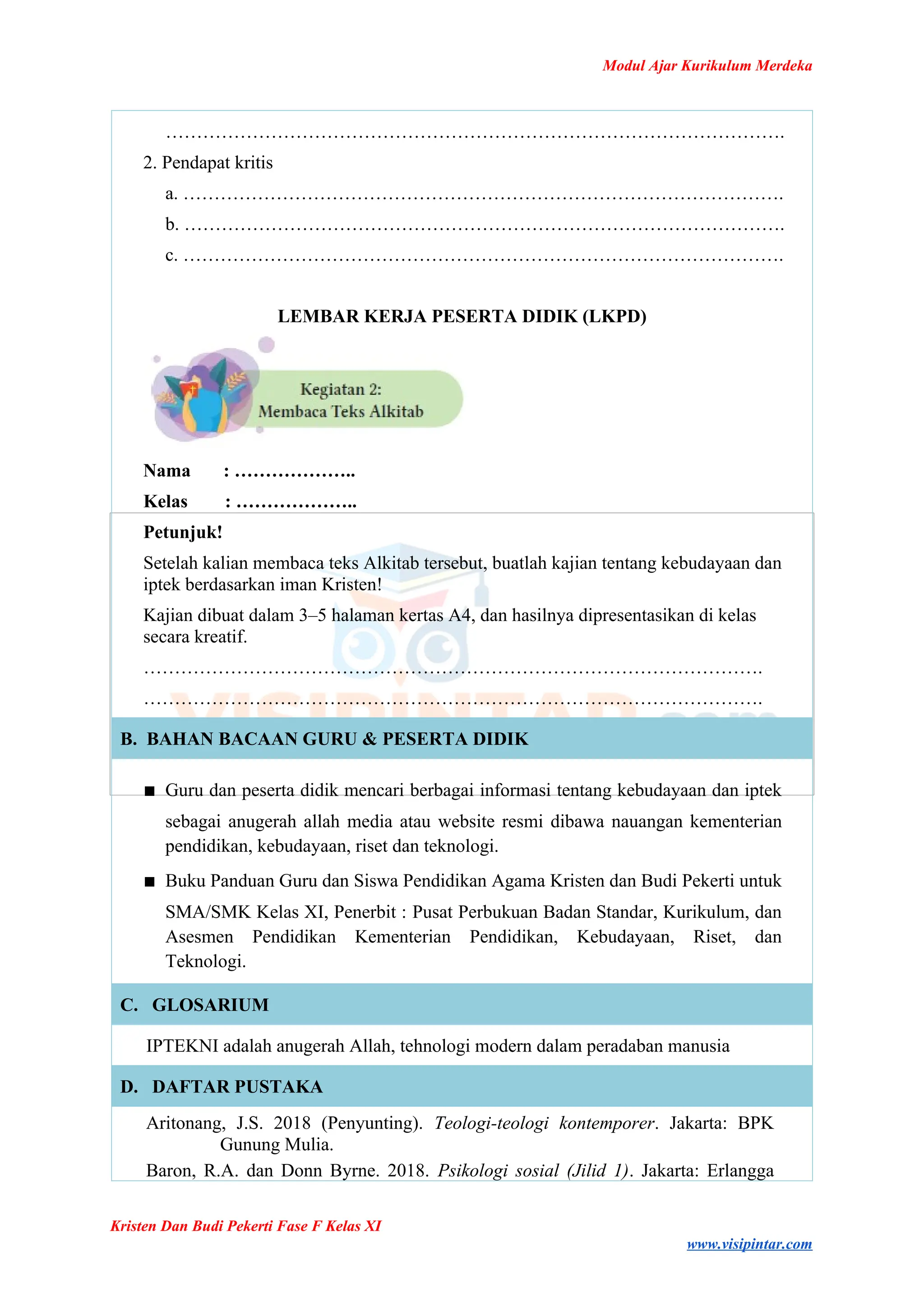 Modul Ajar PAK SMA Kelas 11 Kurikulum Merdeka | DOCX