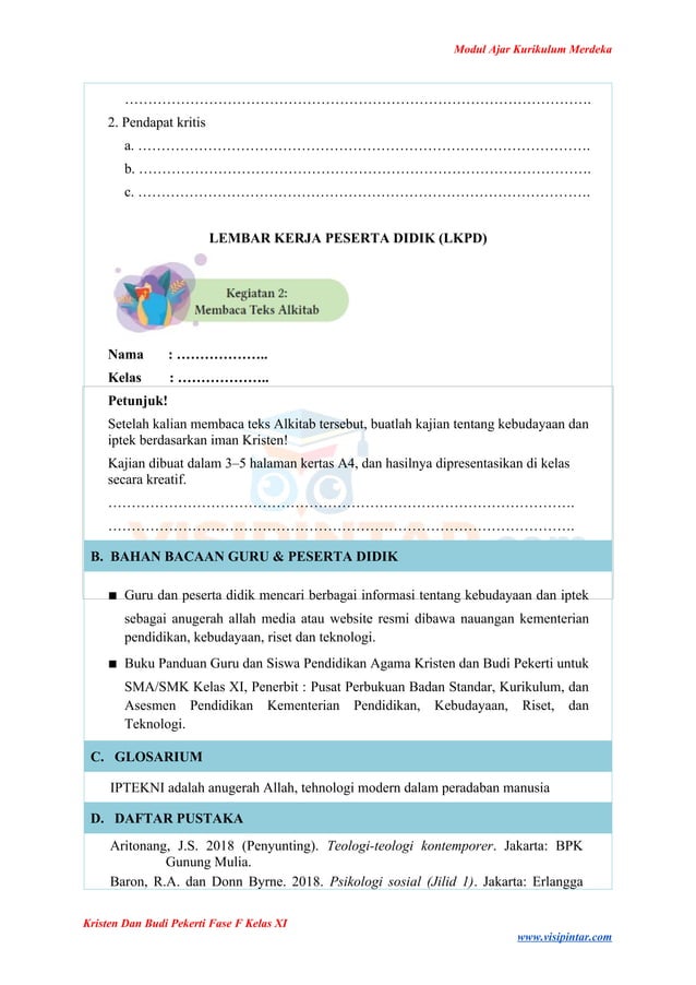 Modul Ajar PAK SMA Kelas 11 Kurikulum Merdeka | DOCX