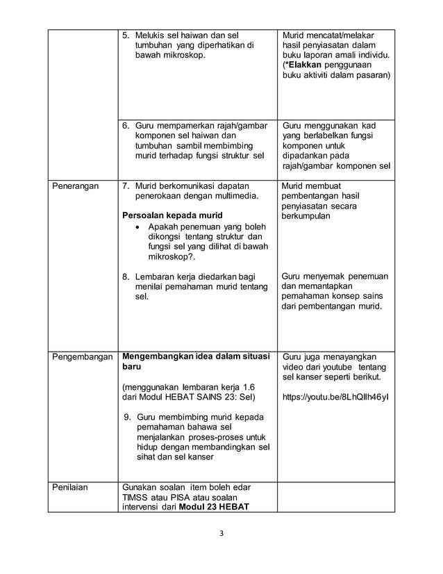 Contoh pdp inkuiri 5e bagi tajuk sel | PDF