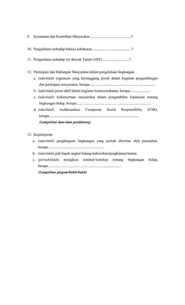 Contoh pelaporan pengelolaan dan pemantauan lingkungan