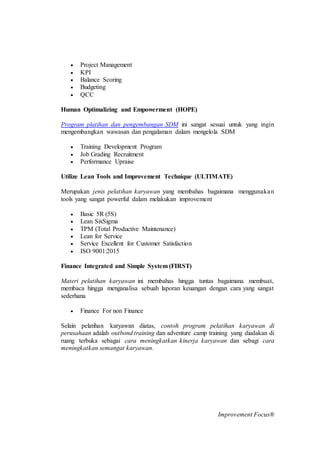 Contoh pelatihan karyawan di perusahaan | DOCX