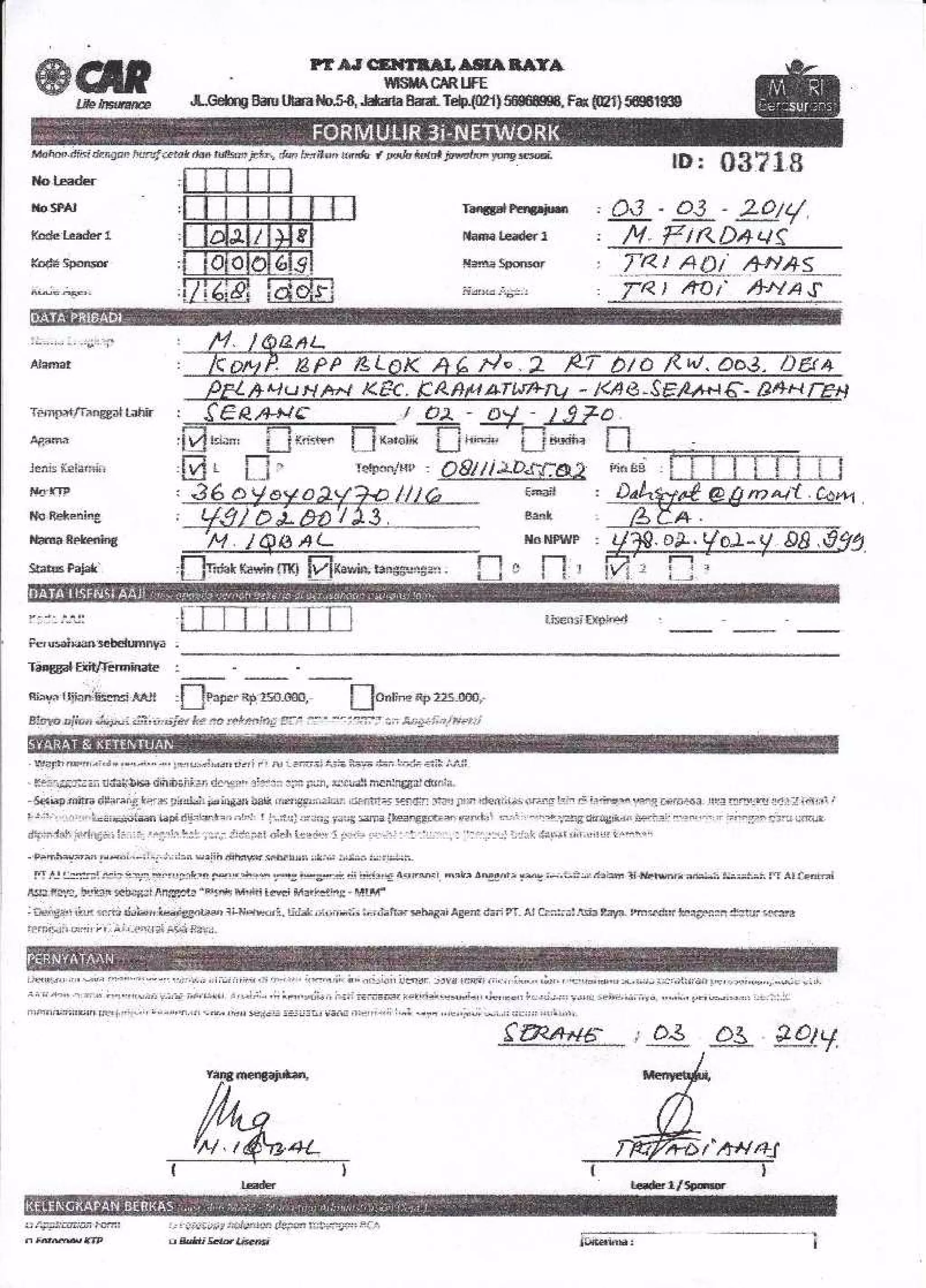 Contoh pengisian formulir tabungan 3i network tertanggung anak | PDF
