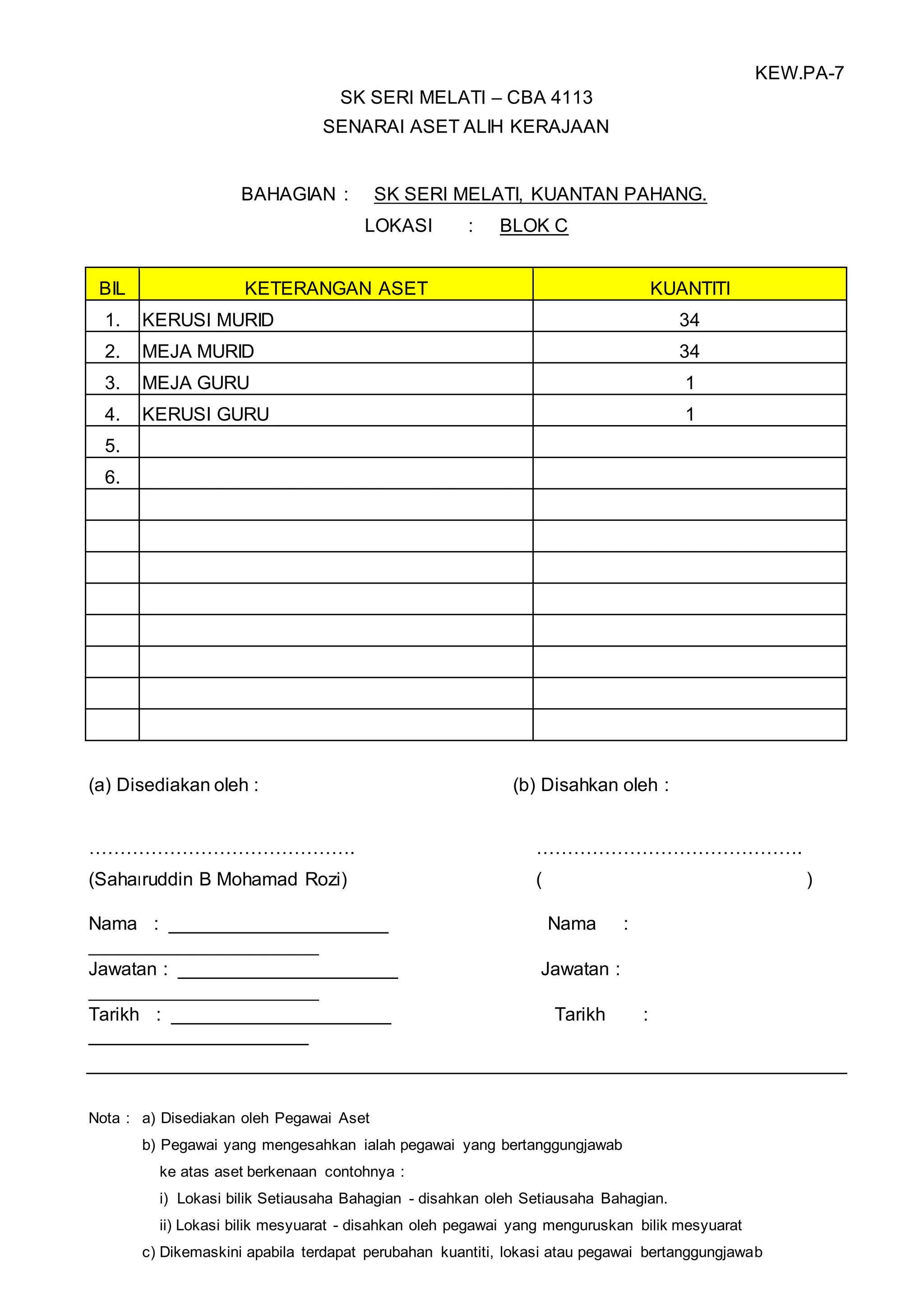 Contoh pengisian kew.pa 7 (senarai aset di lokasi) 2 l 2021 | DOCX