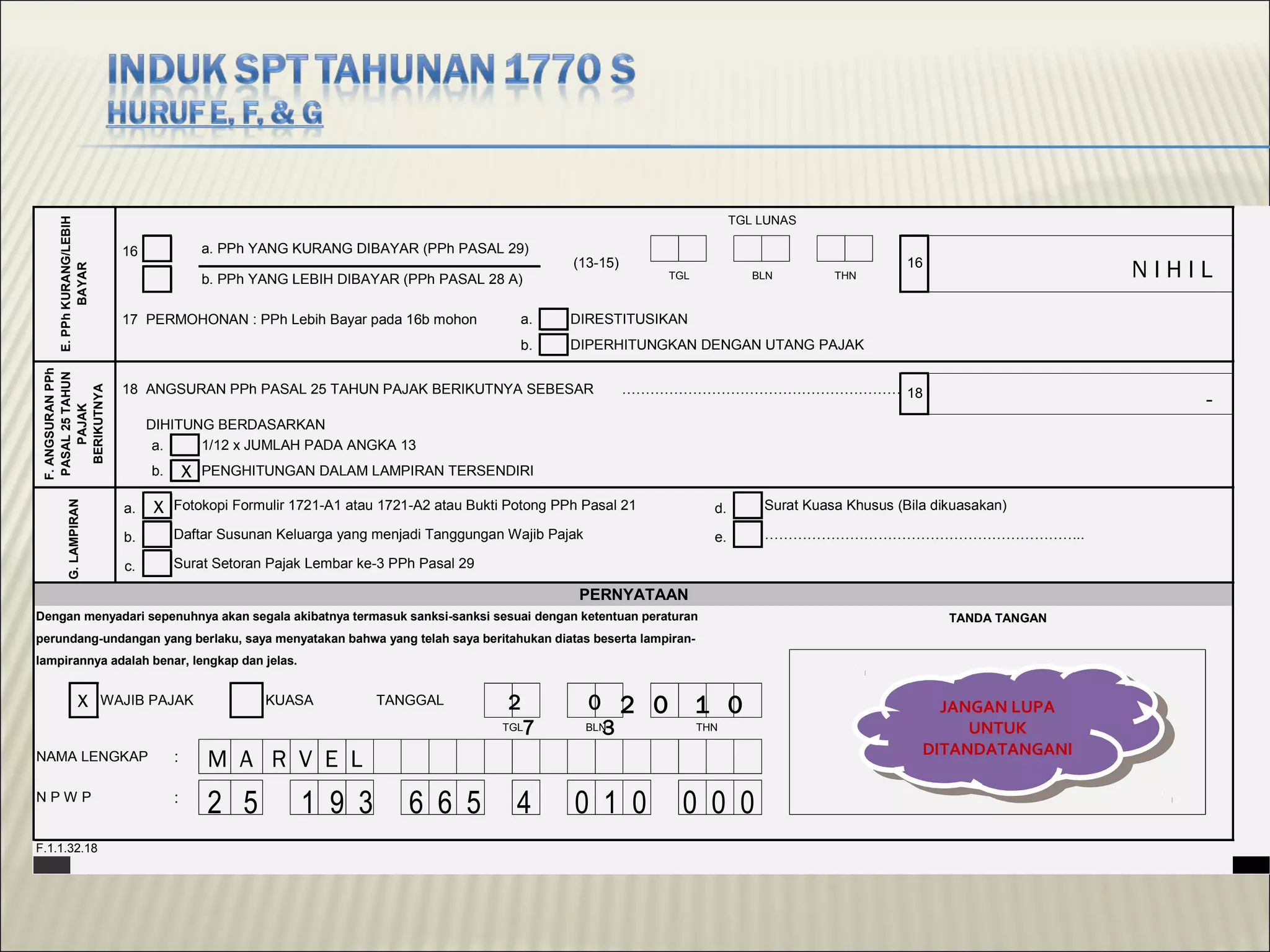 Contoh pengisian spt p ph op 1770 s & 1770ss | PPT