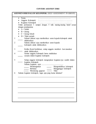 Contoh penilaian diri (asesmen diri) | DOCX