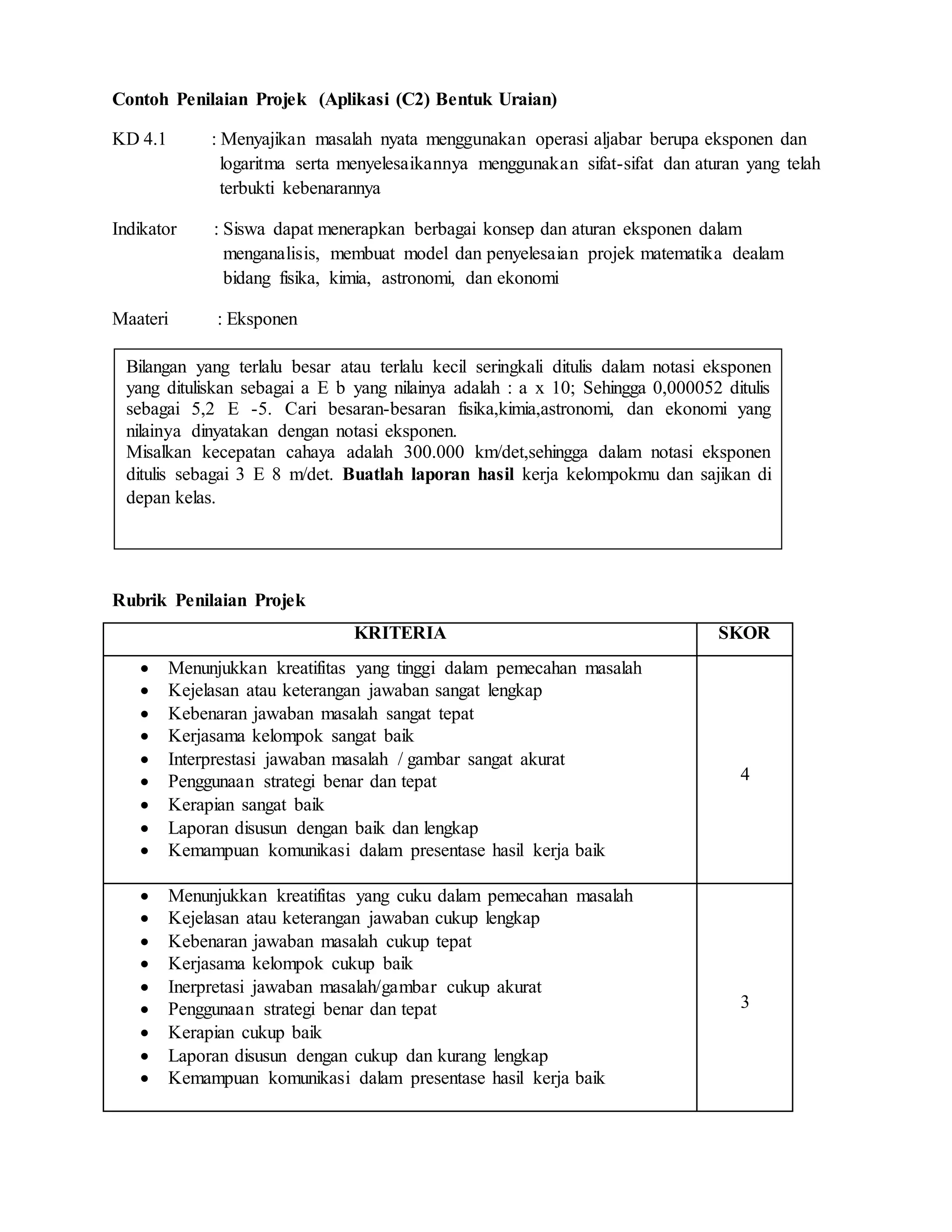 Contoh penilaian projek | DOCX