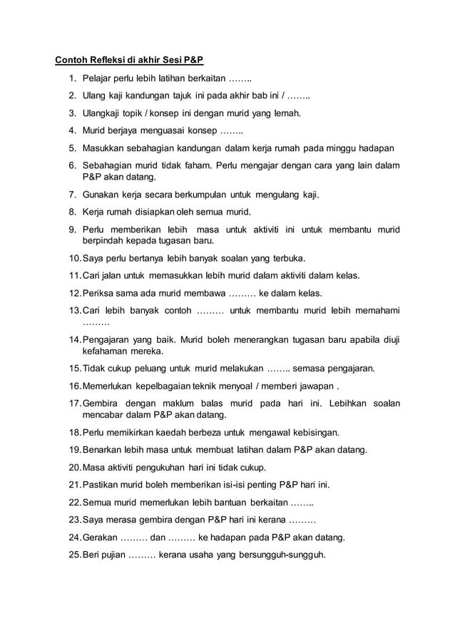 Contoh penulisan refleksi | DOCX