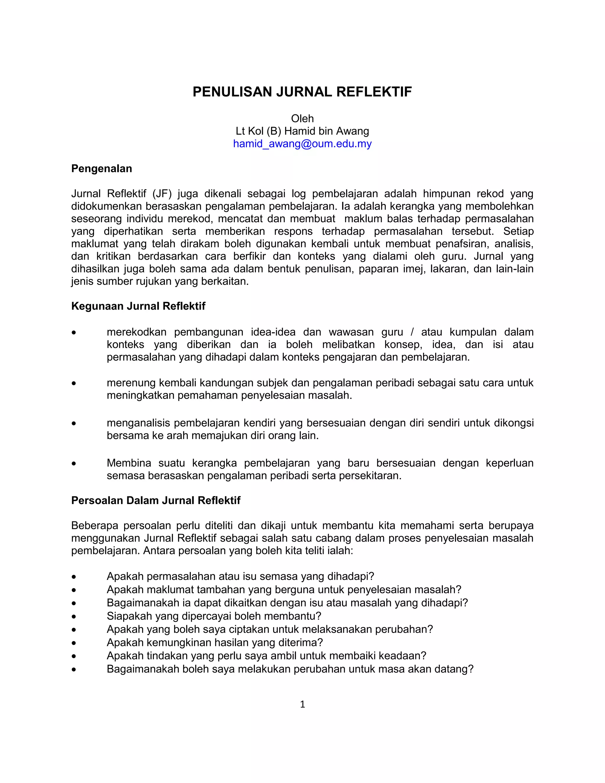 Contoh penulisan reflektif | PDF