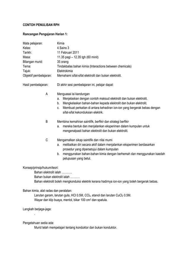 Contoh penulisan rph | PDF