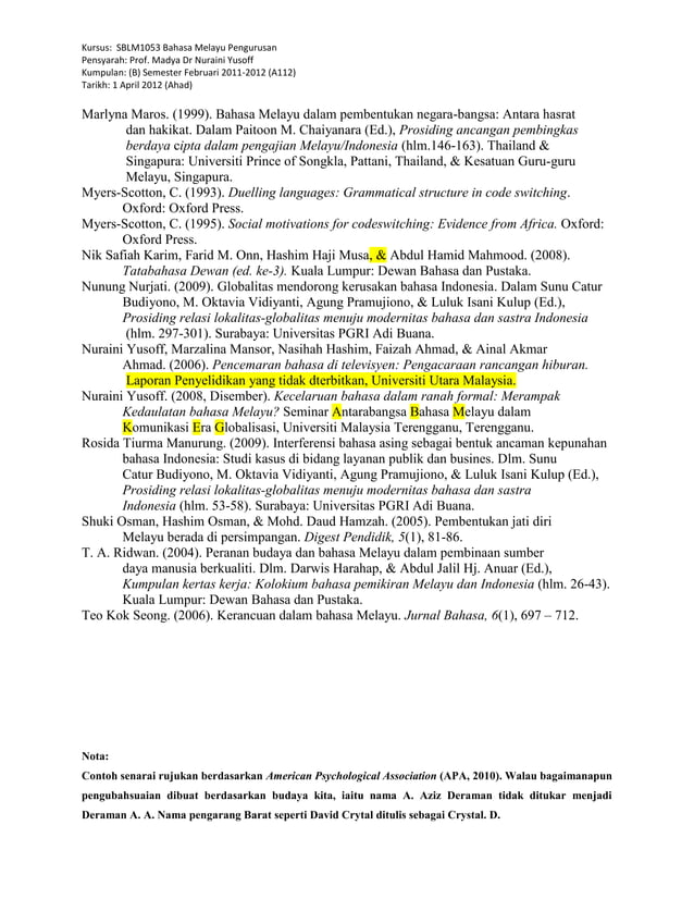 Contoh penulisan rujukan (APA) | PDF